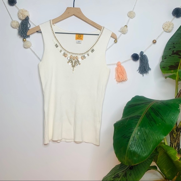 Vintage | Tops | Vtg Vsco Y2k Ribbed Beaded Cream Cropped Tank Top ...